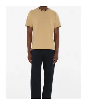Burberry Checked-trim Crewneck T-shirt - Flax