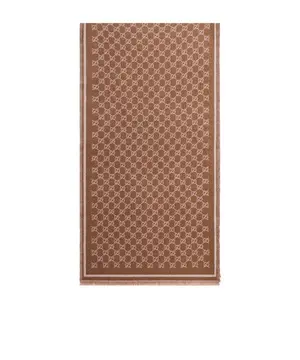 Gucci Gg Jacquard Fringed Scarf - Brown