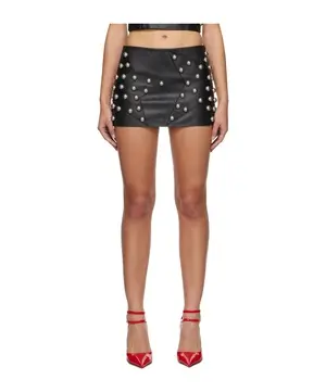 AREA Star-stud Embellished Leather Mini Skirt