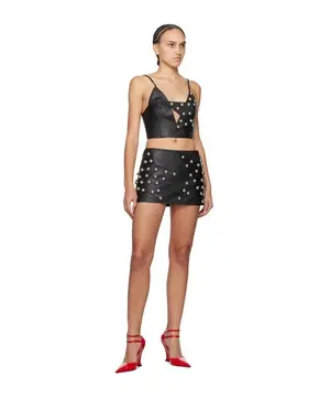 AREA Star-stud Embellished Leather Mini Skirt