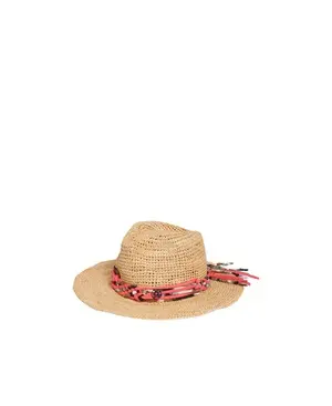 MAISON MICHEL Logo Straw Hat - Nude