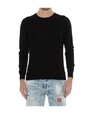 HOSIO Long-sleeved Crewneck Knitted Jumper - Black