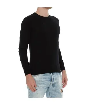 HOSIO Long-sleeved Crewneck Knitted Jumper - Black
