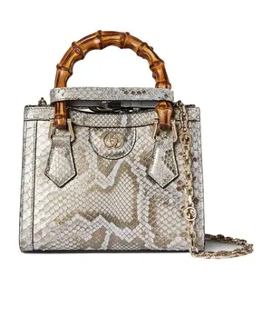 Gucci Diana Mini Python Tote Bag With Bamboo Handles And Chain Strap