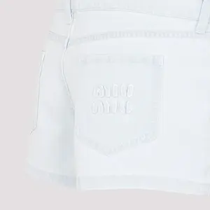 Miu Miu Logo Denim Shorts - Light Blue
