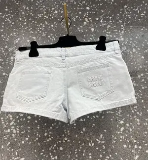 Miu Miu Logo Denim Shorts - Light Blue