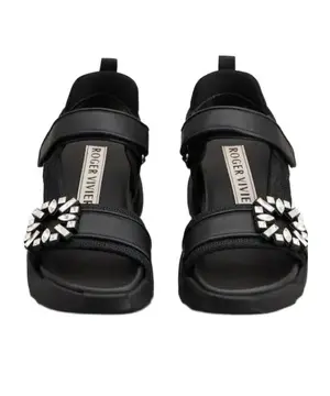 ROGER VIVIER Viv On The Run Embellished Flat Sandals - Black