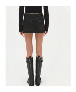 Simkhai Sally Denim Mini Skirt With Leather Details - Black