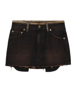 Simkhai Sally Denim Mini Skirt With Leather Details