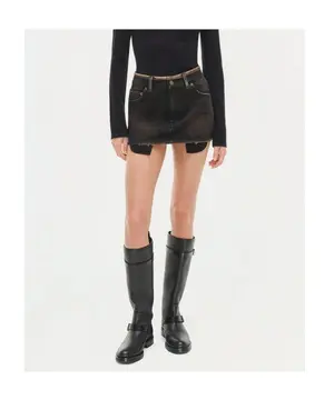 Simkhai Sally Denim Mini Skirt With Leather Details