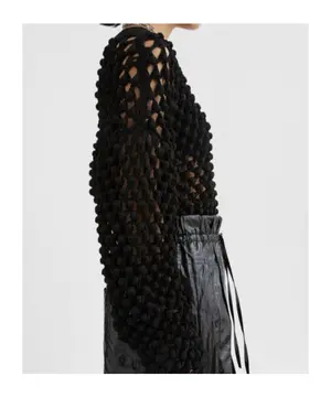 JIL SANDER Open Knit Sweater With Ribbed Collar - Black