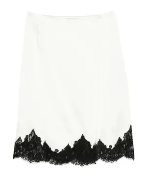 Stella McCartney Stella McCartney Lace Trim Satin Midi Skirt Cream