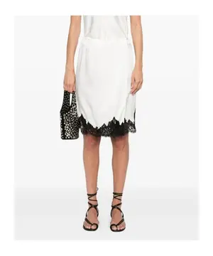 Stella McCartney Lace Trim Satin Midi Skirt - Cream
