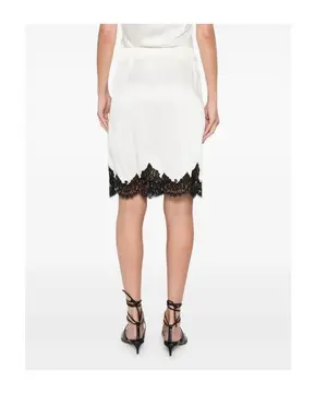Stella McCartney Lace Trim Satin Midi Skirt - Cream