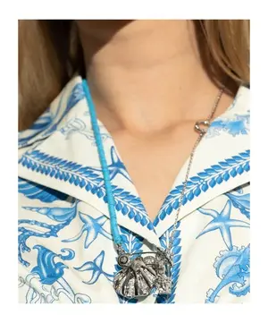 Versace Embellished Shell Pendant Necklace
