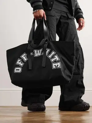 Off-White Logo Printed Mesh Tote Bag - Black