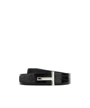 TOM FORD T Logo Embossed Buckle Belt - Black