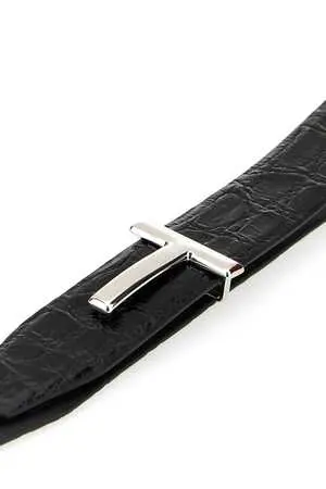 TOM FORD T Logo Embossed Buckle Belt