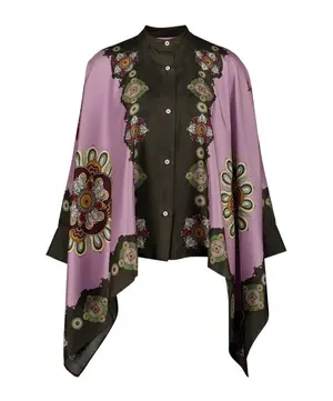 La DoubleJ Printed Silk Mandarin Collar Jacket - Black