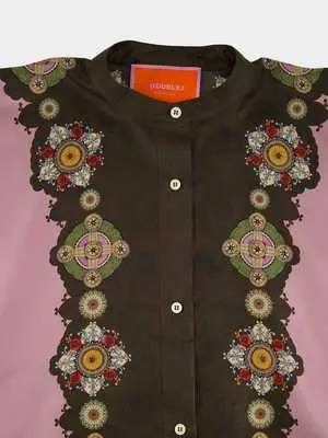 La DoubleJ Printed Silk Mandarin Collar Jacket - Black