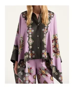La DoubleJ Printed Silk Mandarin Collar Jacket - Black