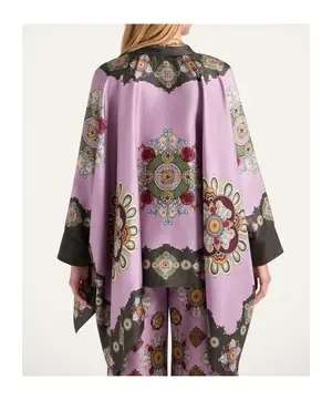 La DoubleJ Printed Silk Mandarin Collar Jacket - Black