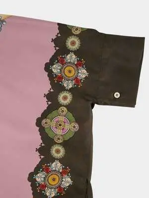 La DoubleJ Printed Silk Mandarin Collar Jacket - Black