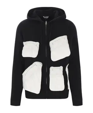 Comme Des Garçons Long-sleeved Casual Jacket With Drawstring Hood - Black / White