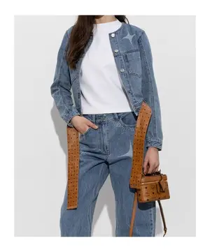 Mcm Denim Jacket With Designer Pattern Belt - Blue
