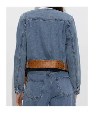 Mcm Denim Jacket With Designer Pattern Belt - Blue