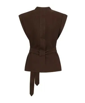 LEMAIRE Belted V-neck Top - Cacao