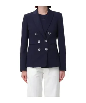 Pinko Full Milano-knit Blazer With Double-row Buttons - Blue
