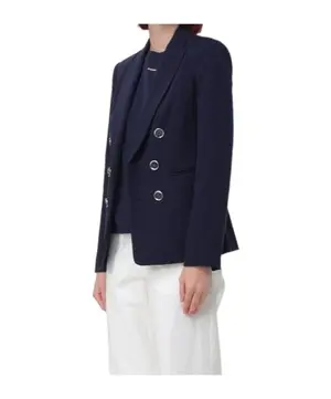 Pinko Full Milano-knit Blazer With Double-row Buttons - Blue