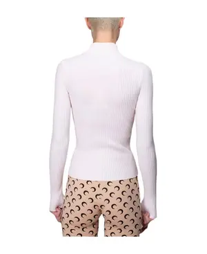 COURREGES Courrèges High Neck Ribbed Knit Jumper With Front Logo Embroidery - White
