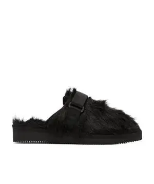 Suicoke Logo Furry Slip-on Slippers - Black