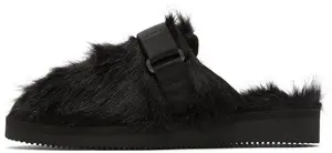 Suicoke Logo Furry Slip-on Slippers - Black