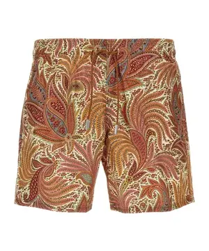 Etro Leaf Printed Drawstring Swim Shorts - Multicolor