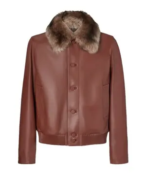 Fendi Faux Fur Collar Leather Bomber Jacket