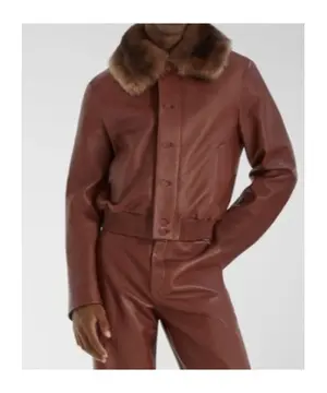 Fendi Faux Fur Collar Leather Bomber Jacket