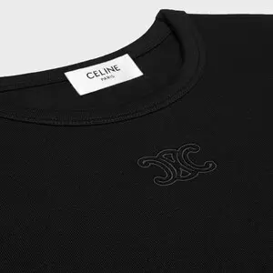 Celine Triomphe Ribbed Cotton Jersey Long Sleeve T-shirt - Black