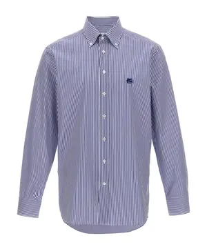 Etro Logo Embroidered Striped Shirt - Blue