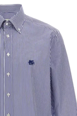Etro Logo Embroidered Striped Shirt - Blue