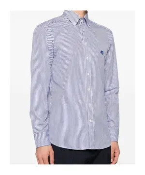 Etro Logo Embroidered Striped Shirt - Blue