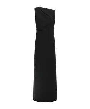 Max Mara Sleeveless Asymmetrical Collar Open Back Maxi Dress - Black
