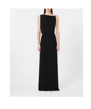 Max Mara Sleeveless Asymmetrical Collar Open Back Maxi Dress - Black