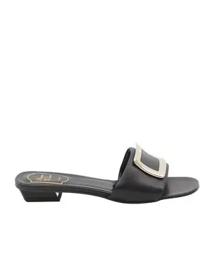 ROGER VIVIER Metal Buckle Slide Mules - Black