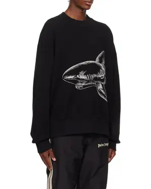 Palm Angels Shark Embroidered Crewneck Sweatshirt - Black
