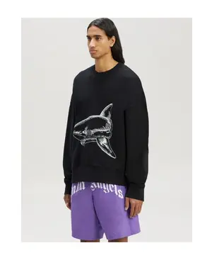 Palm Angels Shark Embroidered Crewneck Sweatshirt - Black