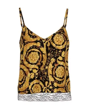 Versace Baroque Print Camisole With Lace Trim - Black