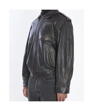 Saint Laurent Leather Zip-up Jacket With Peak Collar